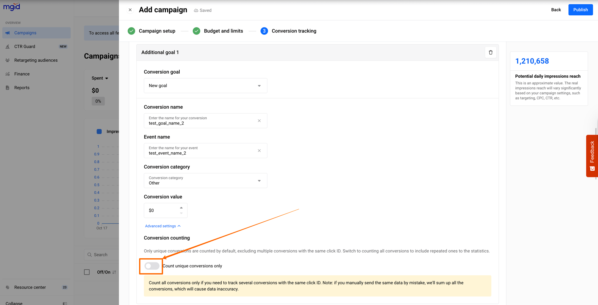 Postback Setup in MGID Ads
